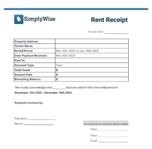 Rent Receipt Template | SimplyWise - SimplyWise