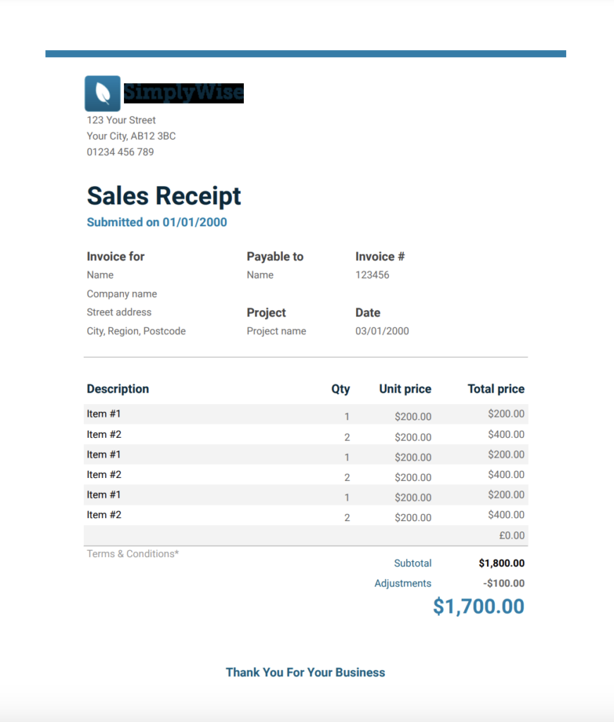 Receipt Template | SimplyWise - SimplyWise