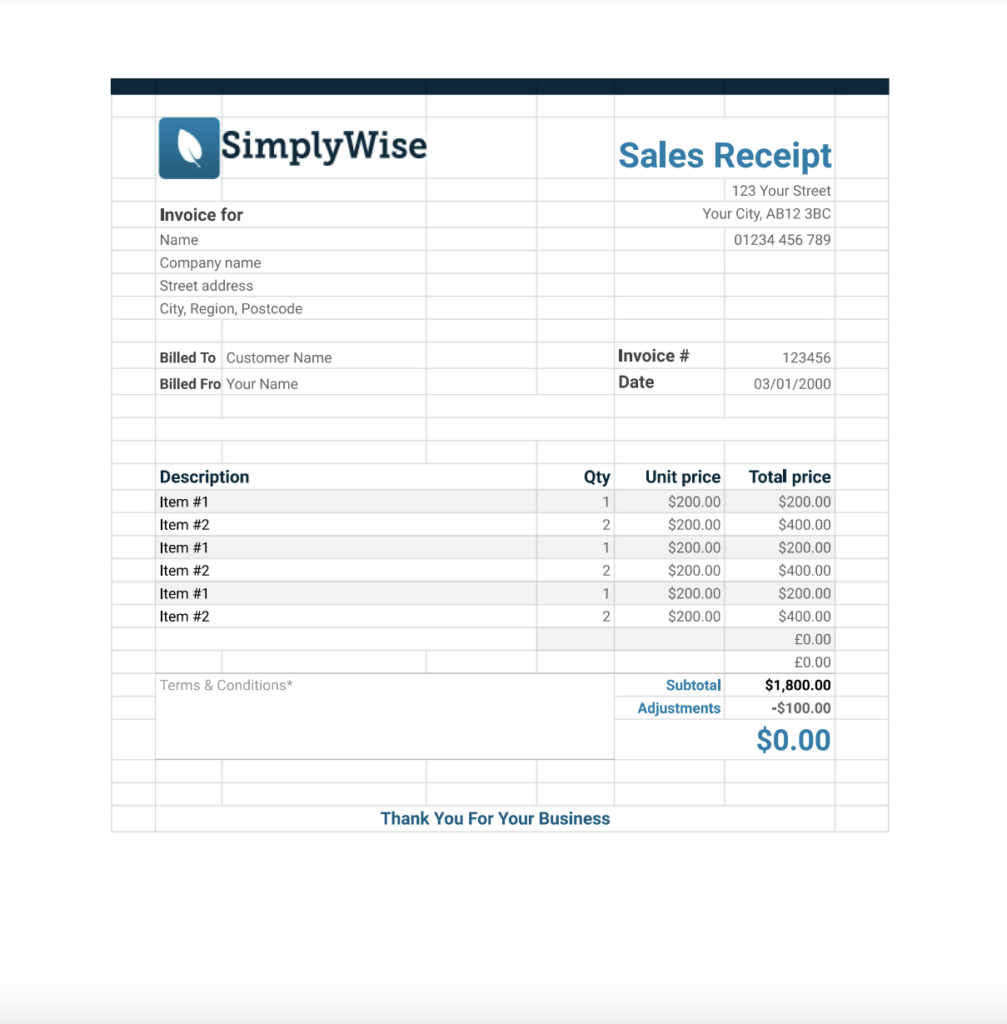 Receipt Template | SimplyWise - SimplyWise